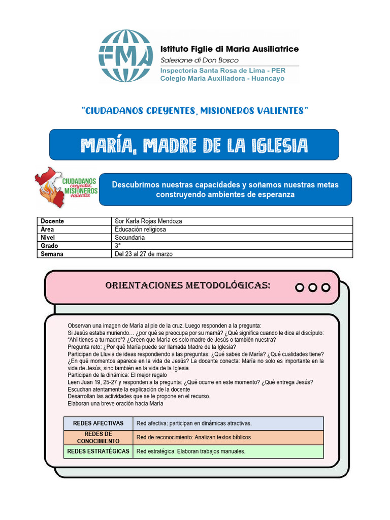 M1 Sesión 3 - 3 Sec. María, Madre de La Iglesia | PDF | María, madre de ...