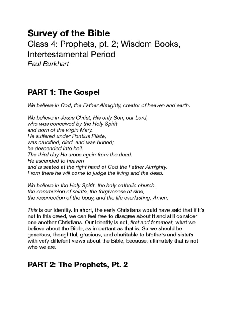 Bible Survey 4: Prophets, Pt. 2 Wisdom Books & The Intertestamental ...