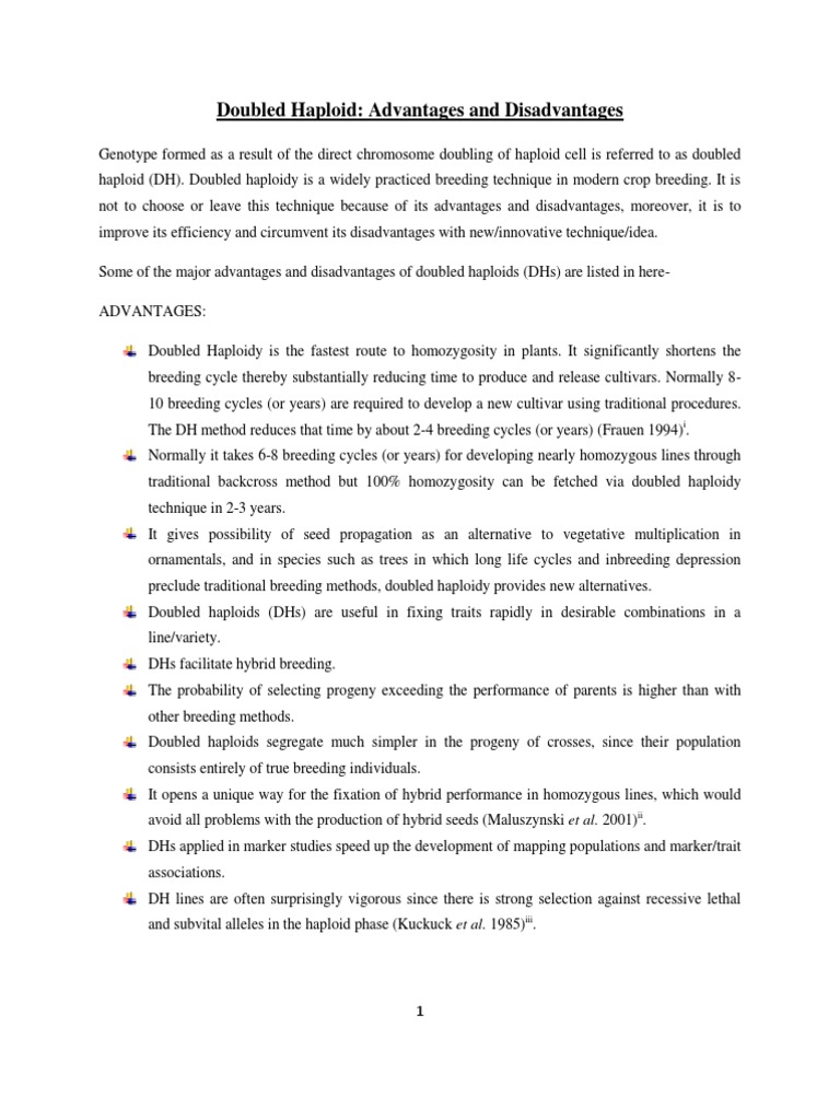 Advantages and Disadvantages of Doubled Haploidy | PDF | Plant Breeding ...