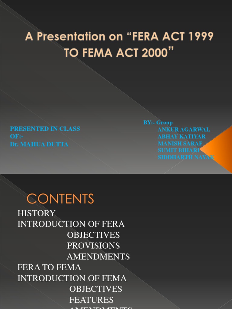 FERA to FEMA: Key Legislative Changes | PDF | Foreign Exchange Reserves ...