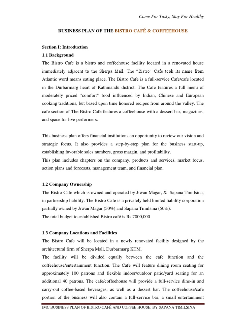 Bistro Cafe Business Plan Overview | PDF | Coffeehouse | Drink