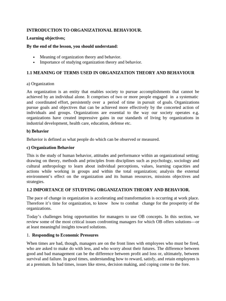 Introduction To Organizational Behaviour | PDF | Change Management ...