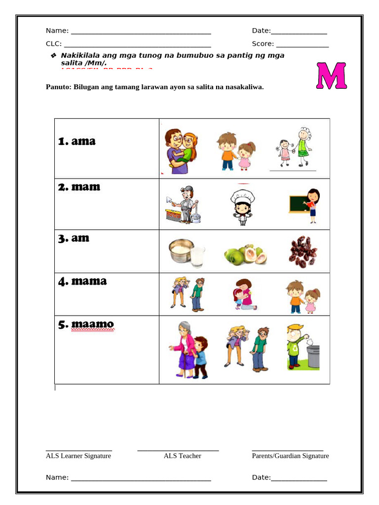1-Worksheets-BLP (Marungko Approach - Titik MM) | PDF