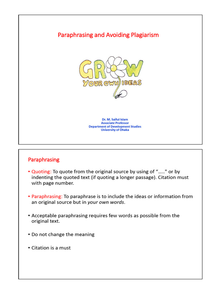 Topic 7 Paraphrasing and Avoiding Plagiarism | PDF | Plagiarism