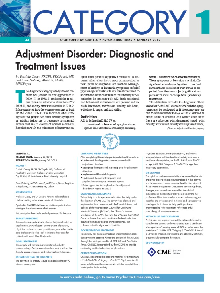 Adjustment Disorder | PDF | Major Depressive Disorder | Diagnostic And ...