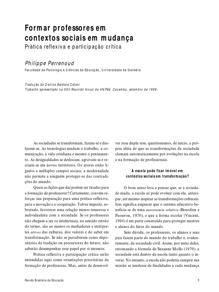 Philippe Perrenoud 1999 - Formar Professores em Contextos Sociais em ...