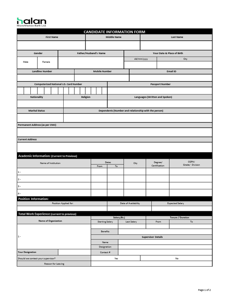 Candidate Information Form | PDF | Government And Personhood | Equality ...