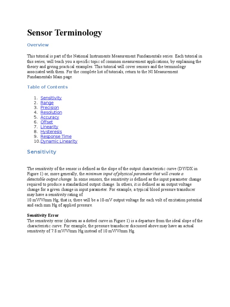Sensor Terminology | PDF | Sensor | Linearity