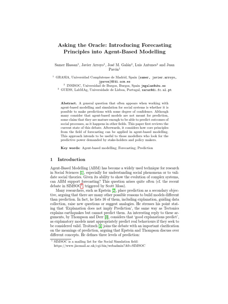 Hassan Forecasting Principles | PDF | Forecasting | Agent Based Model