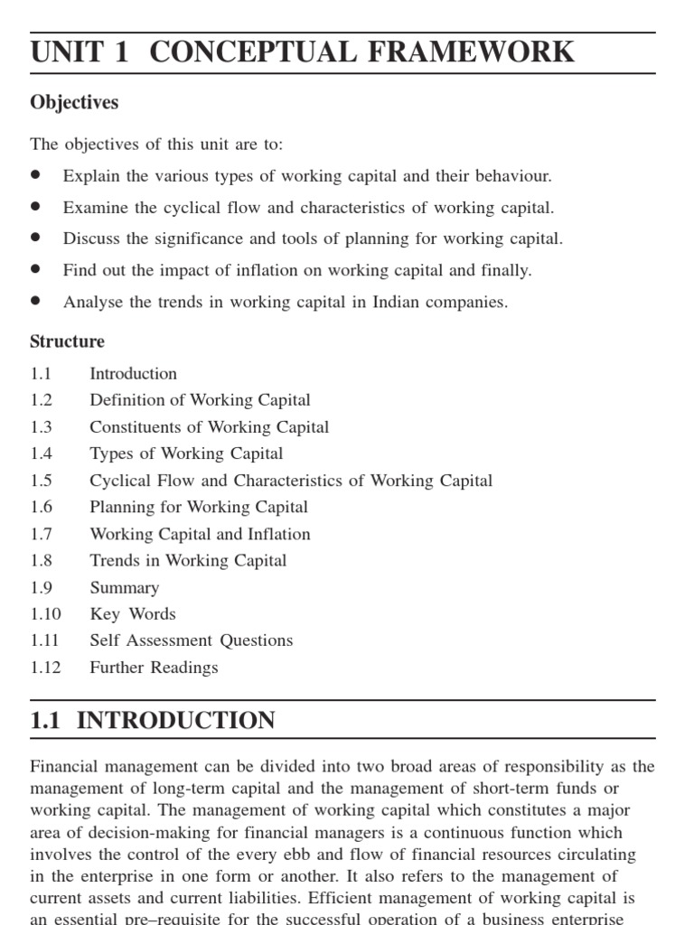 UNIT-1 Conceptual Framework | PDF | Inflation | Working Capital