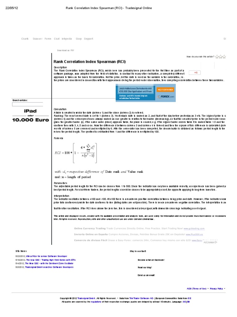 Rank Correlation Index Spearman (RCI) | PDF | Index (Economics) | Correlation And Dependence