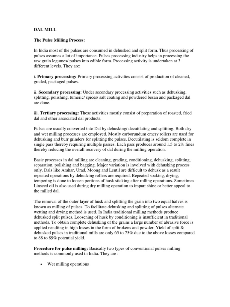 Dal Milling Process Optimization | PDF | Legume | Mill (Grinding)