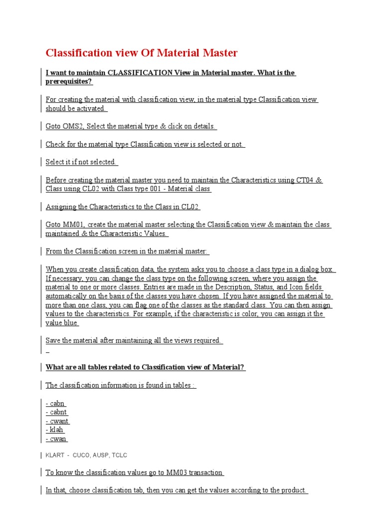 SAP Material Classification Overview | PDF | Data | Data Management