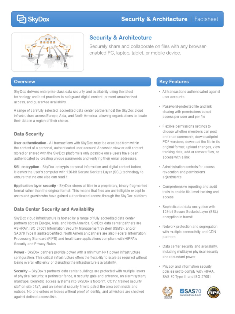 SkyDox Fact Sheet Security and Architecture | PDF | Computer Security ...