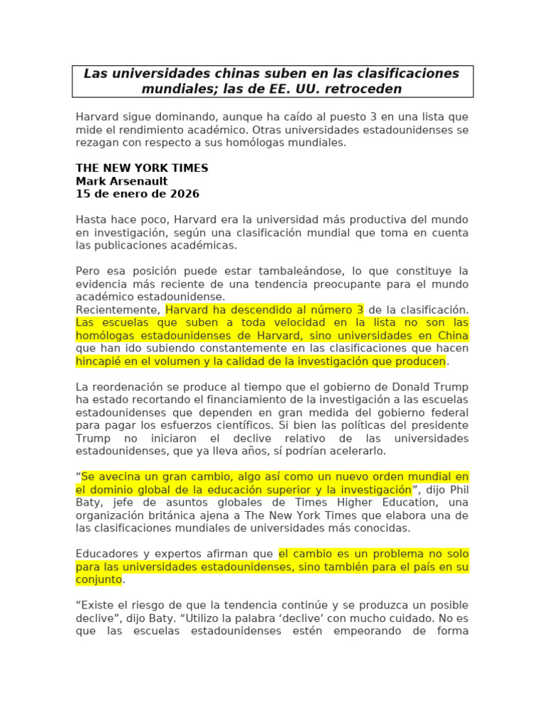 Las Universidades Chinas Suben en Las Clasificaciones Mundiales | PDF ...