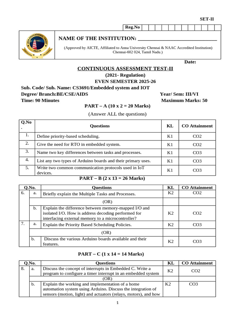 Cat II Set II Eiot Question Paper Final | PDF | Embedded System ...