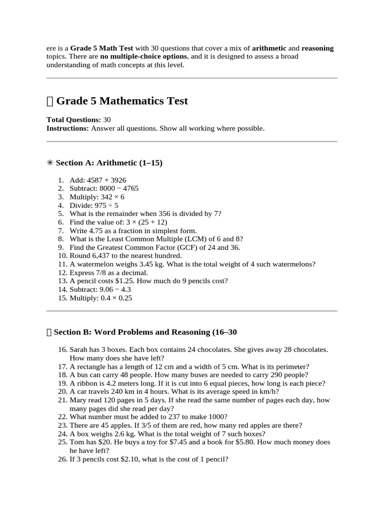 Pending Math Work Grade 5 | PDF