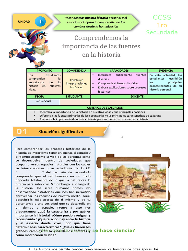 Ficha de Actividad CCSS 1°-Semana 1 | PDF