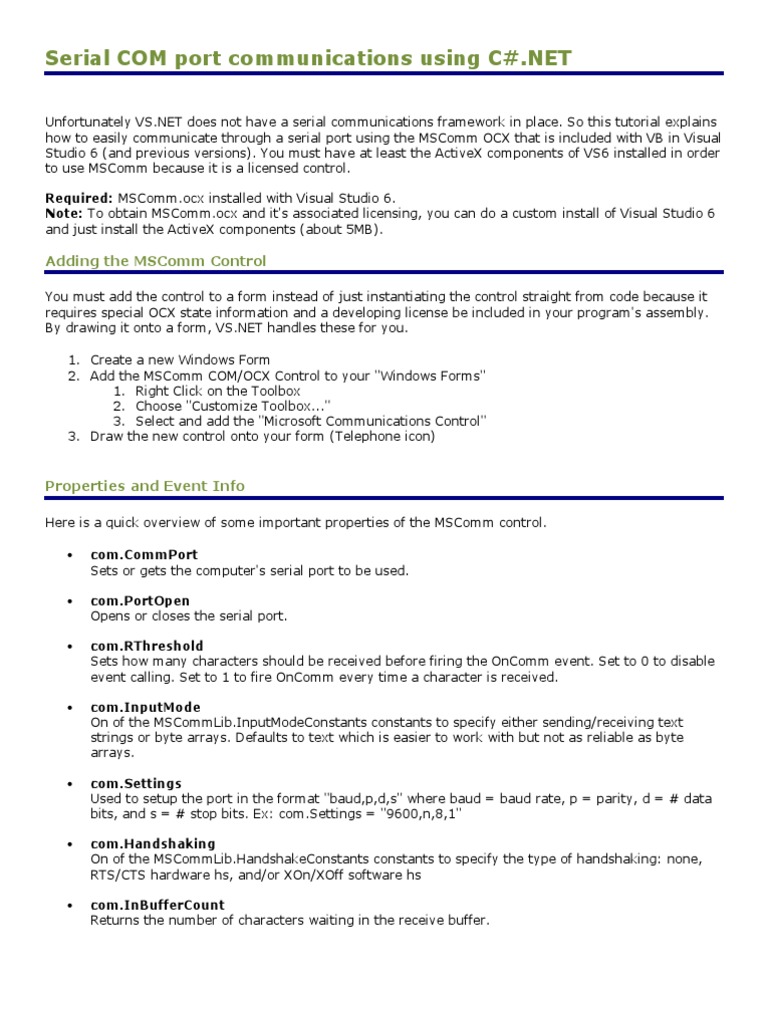Serial Com Port Communications Using C Pdf Component Object Model 0971