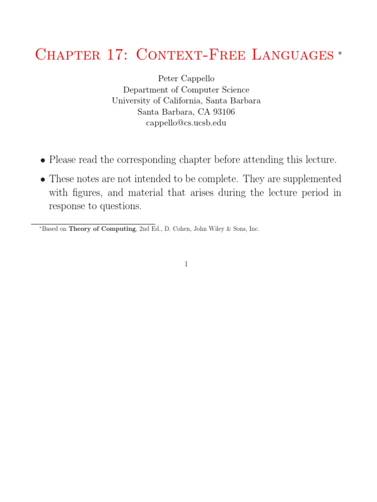 Chapter 17: Context-Free Languages | PDF | Formalism (Deductive ...