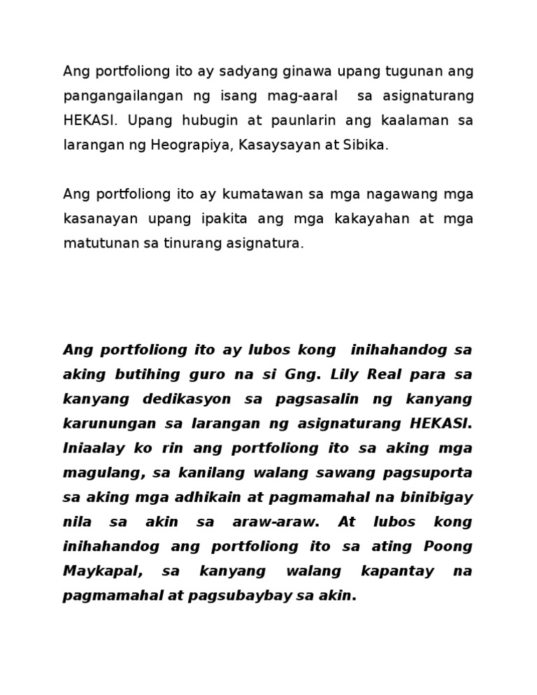 Ang Portfoliong Ito Ay Sadyang Ginawa Upang Tugunan Ang Pangangailangan ...