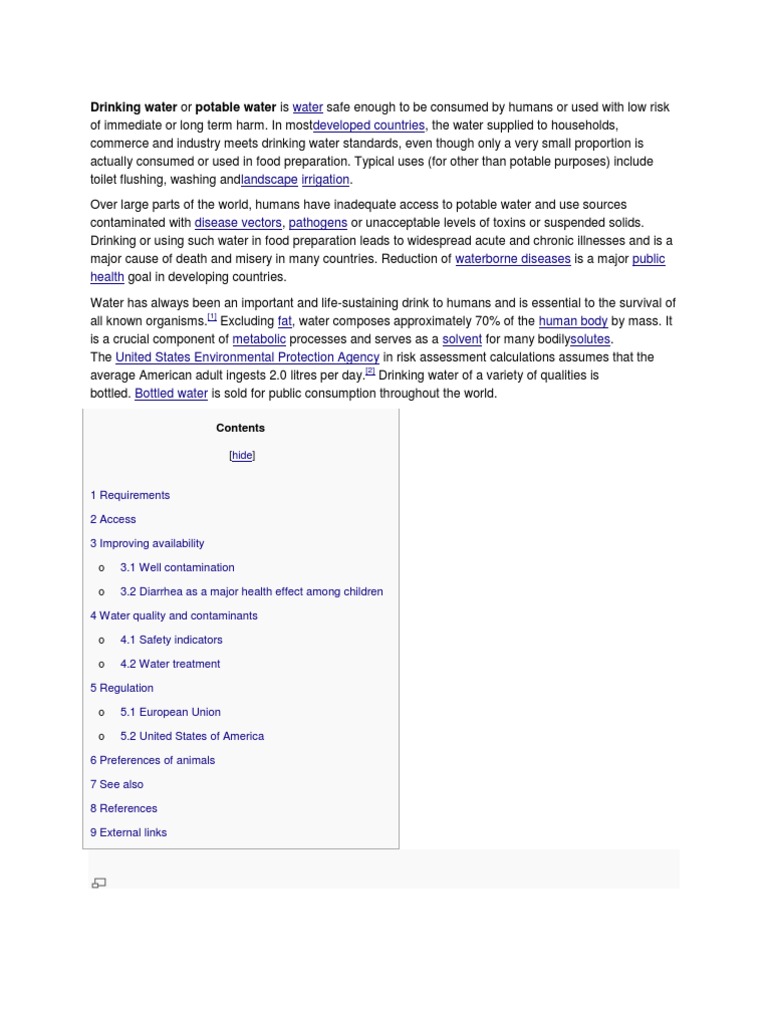 Drinking Water or Potable Water Is | Download Free PDF | Drinking Water ...