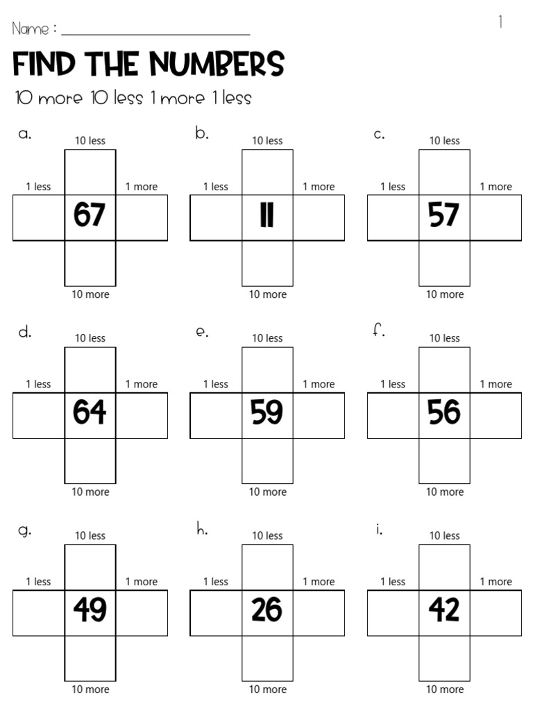 Find The Numbers: 10 More 10 Less 1 More 1 Less | PDF