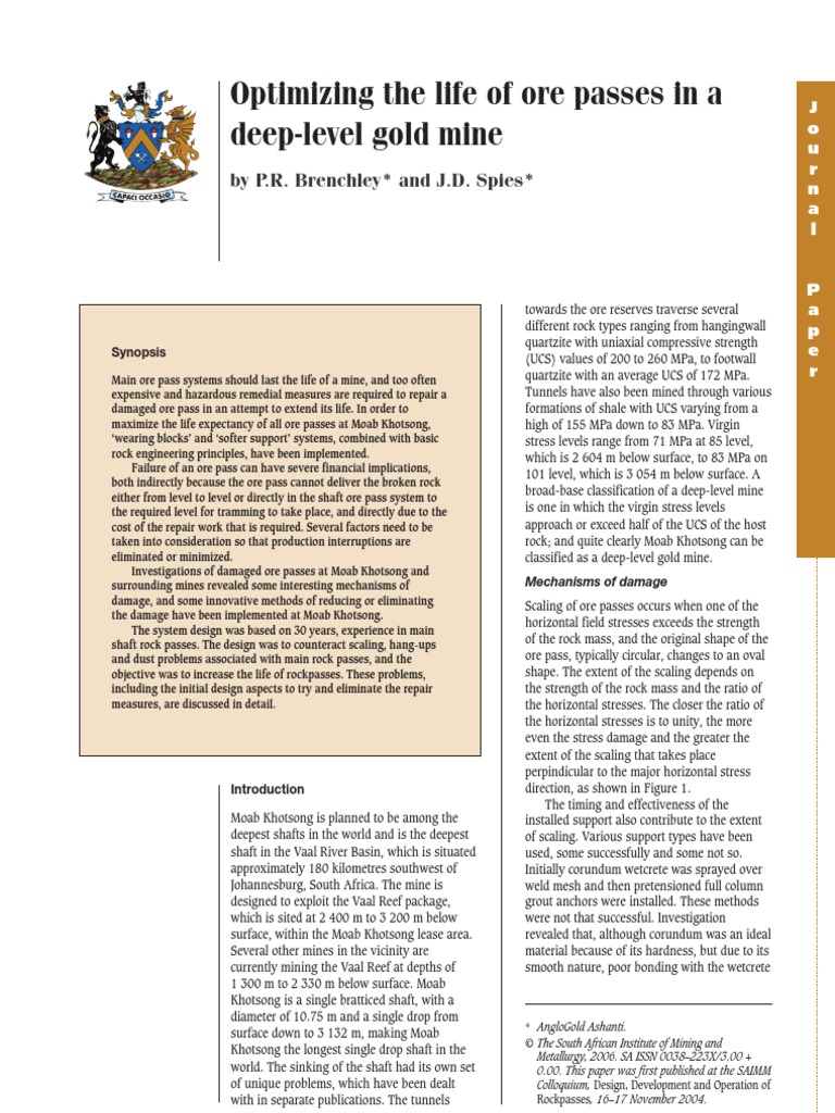Optimizing The Life of Ore Passes in A Deep-Level Gold Mine | PDF ...