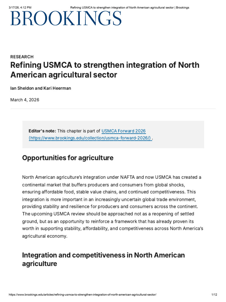 Brookings 2603 Refining USMCA To Strengthen Integration of North ...