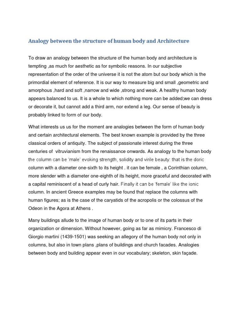 Analogy Between The Structure of Human Body and Architecture | PDF