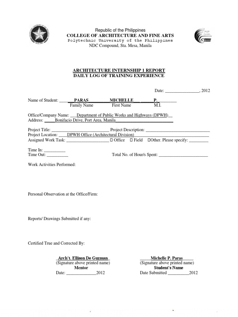 Architecture Internship Daily Log Report | PDF