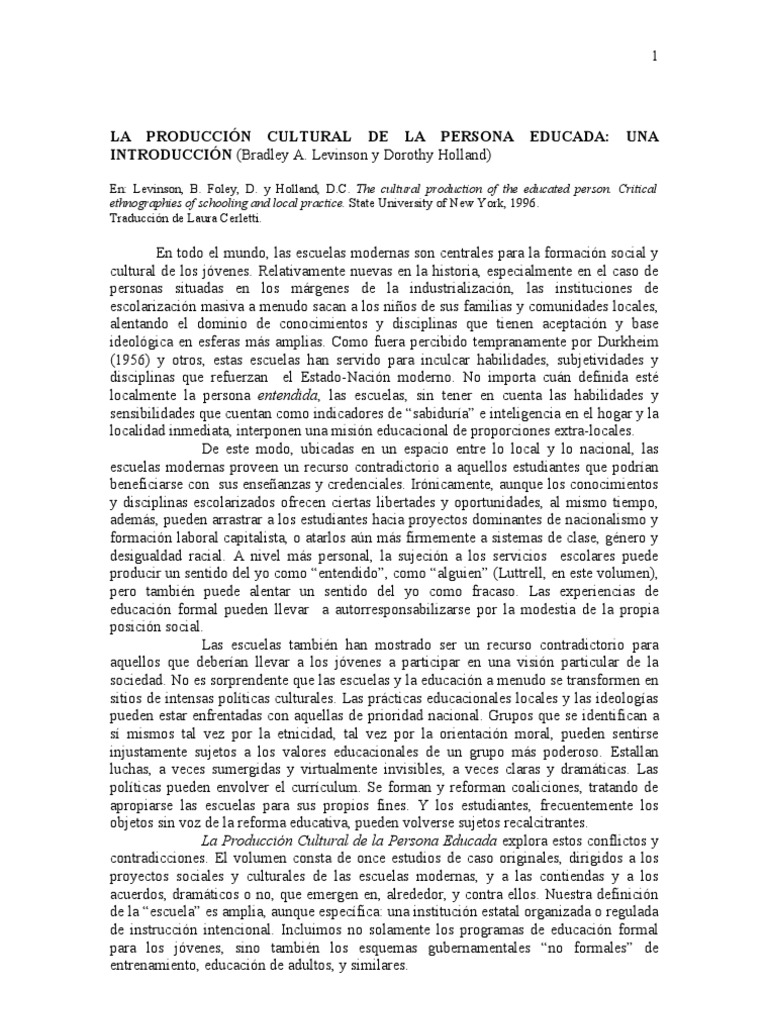 La Persona Educada (Levinson y Holland) | PDF | Antropología | Sociedad