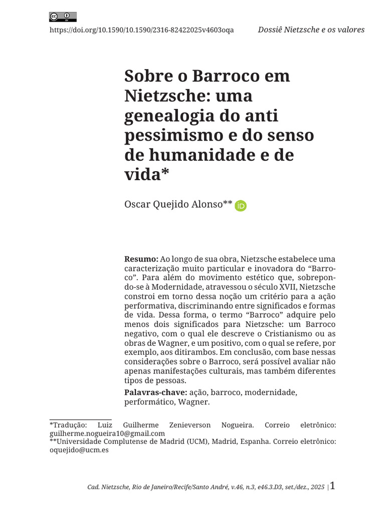 Sobre o Barroco em Nietzsche - Uma Genealogia Do Anti Pessimismo e Do ...