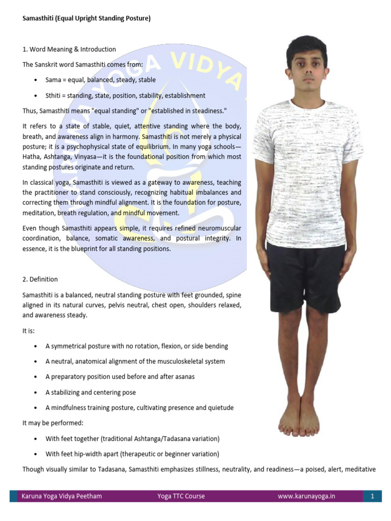 Samasthiti (Equal Upright Standing Posture) | PDF | Anatomical Terms Of ...