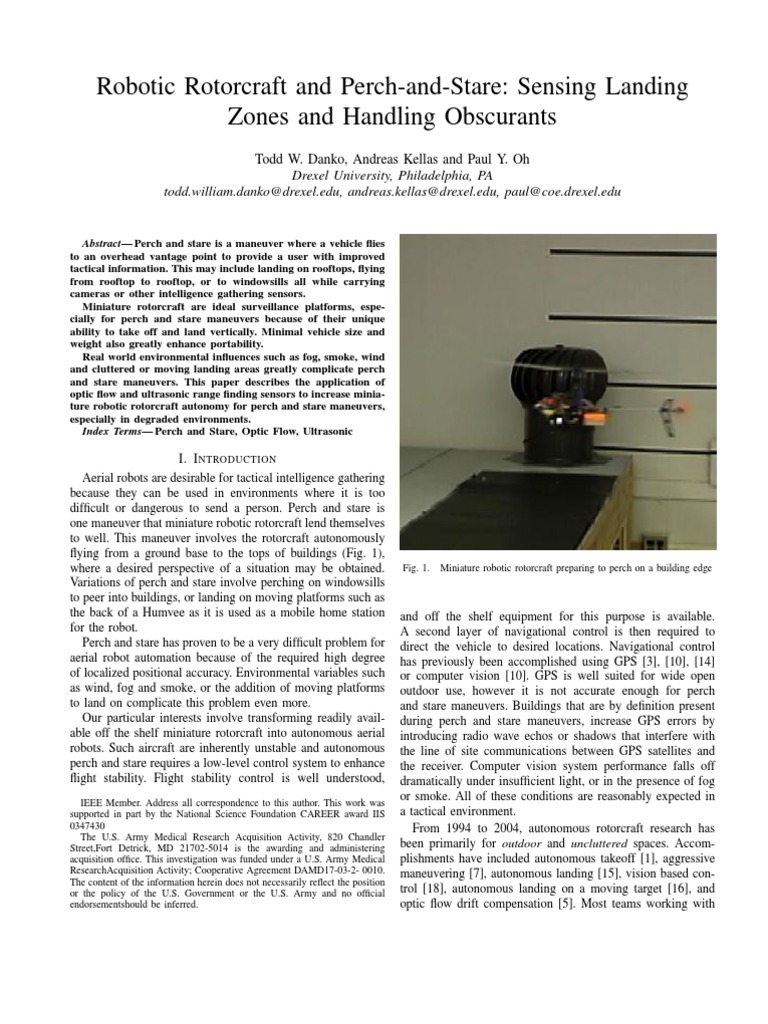 Robotic Rotorcraft and Perch-and-Stare: Sensing Landing Zones and Handling Obscurants | PDF ...