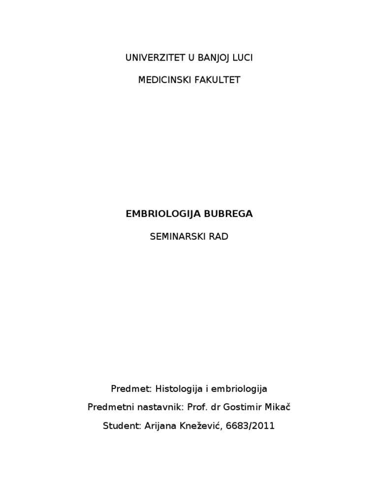 Embriologija Bubrega | PDF