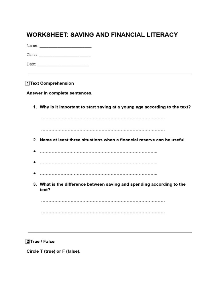 Saving Worksheet | PDF