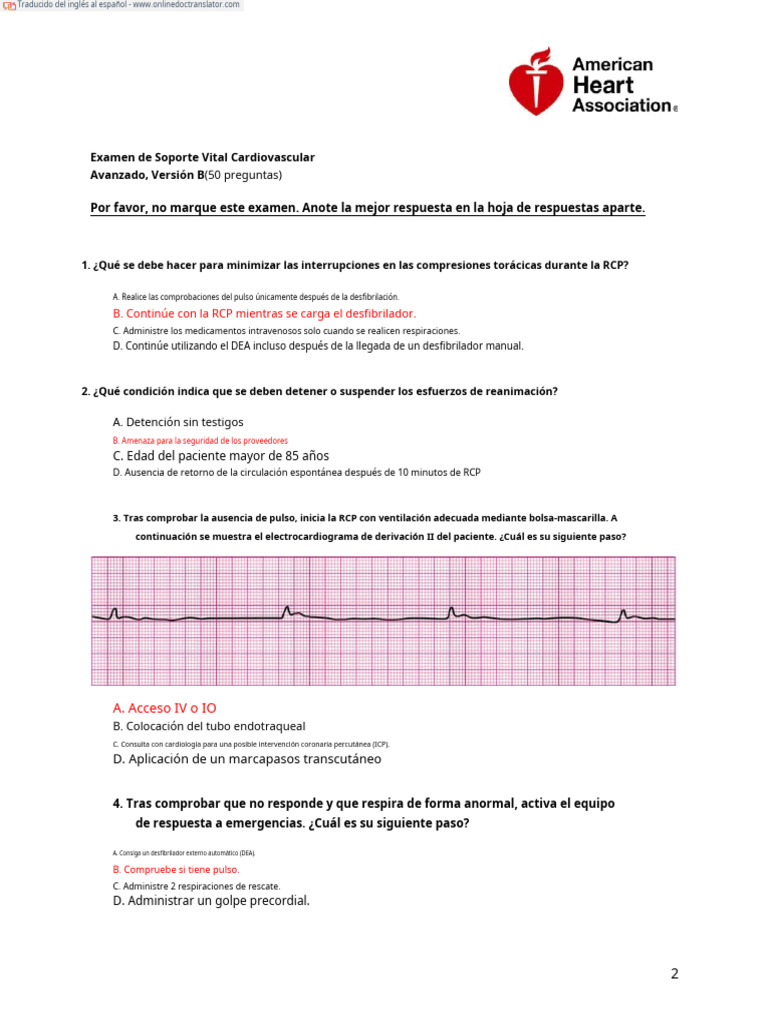 ACLS Exam Version B.en - Es | PDF | Reanimación cardiopulmonar | Paro ...
