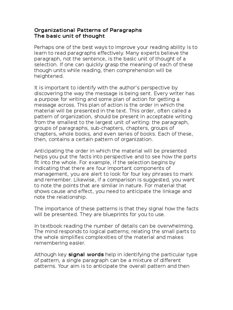 Lesson Plan - Organizational Patterns of Paragraphs | PDF | Reading ...