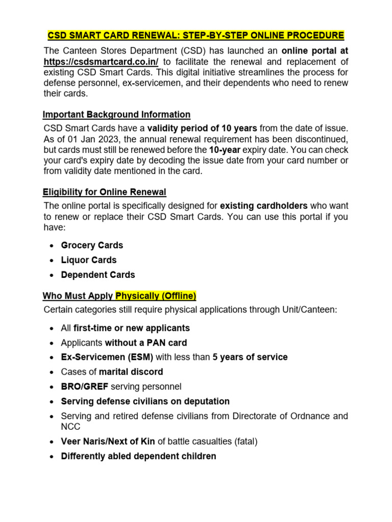 CSD Smart Card Renewal - Step-By-Step Online Procedure | PDF | User ...