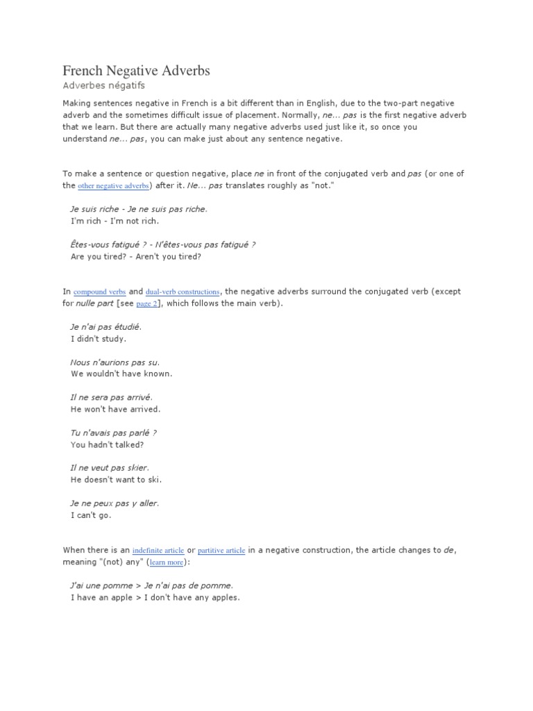 A Comprehensive Guide to Using Negative Adverbs Such as Ne...Pas in ...