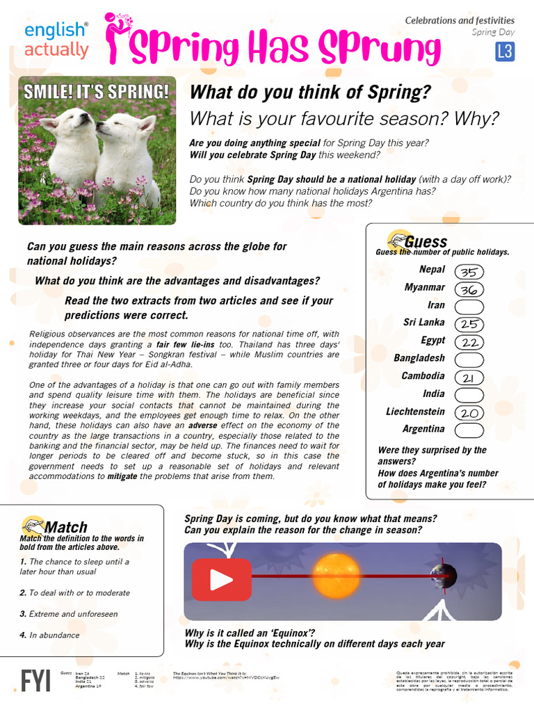 Handout - Level 3 - Spring Has Sprung | PDF