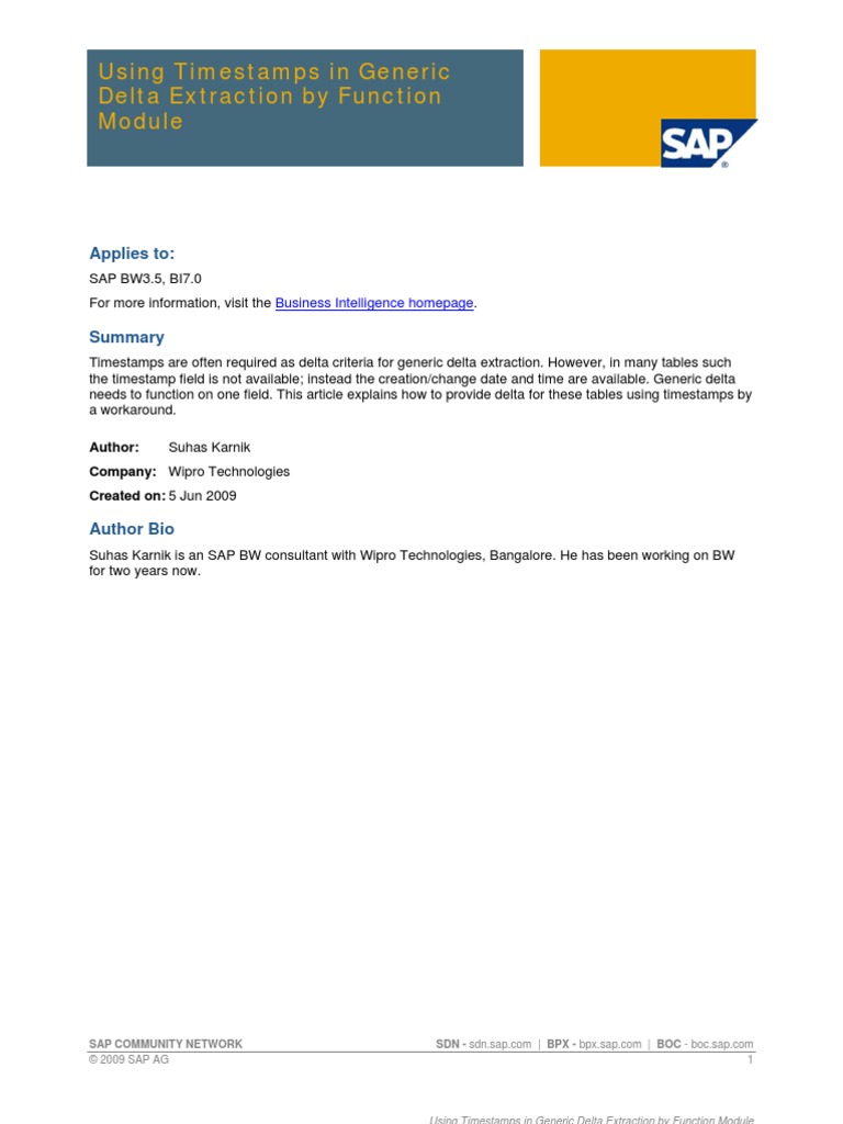 Using Timestamps in Generic Delta Extraction by Function Module | PDF | Parameter (Computer ...