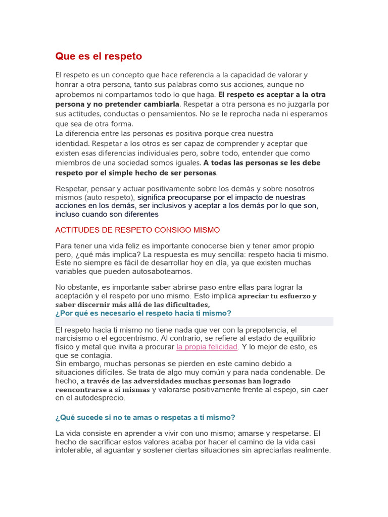 Que Es El Respeto | PDF | Autoestima | Amor