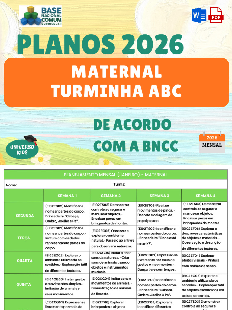 Plano Mensal Maternal - 2026 | PDF | Som | Desenho