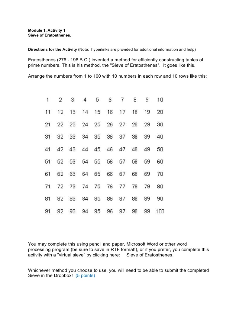 Grade 5 Sieve of Eratosthenes Activity | PDF | Prime Number | Teaching ...