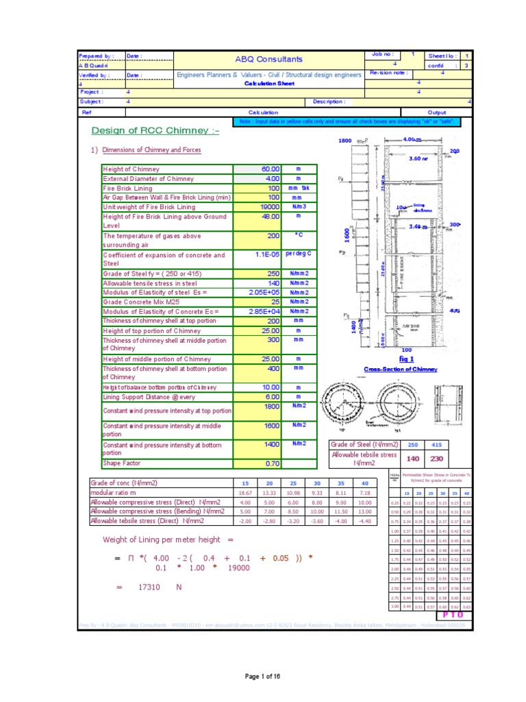 Design of Const Dia RCC Chimney | PDF | Stress (Mechanics) | Bending
