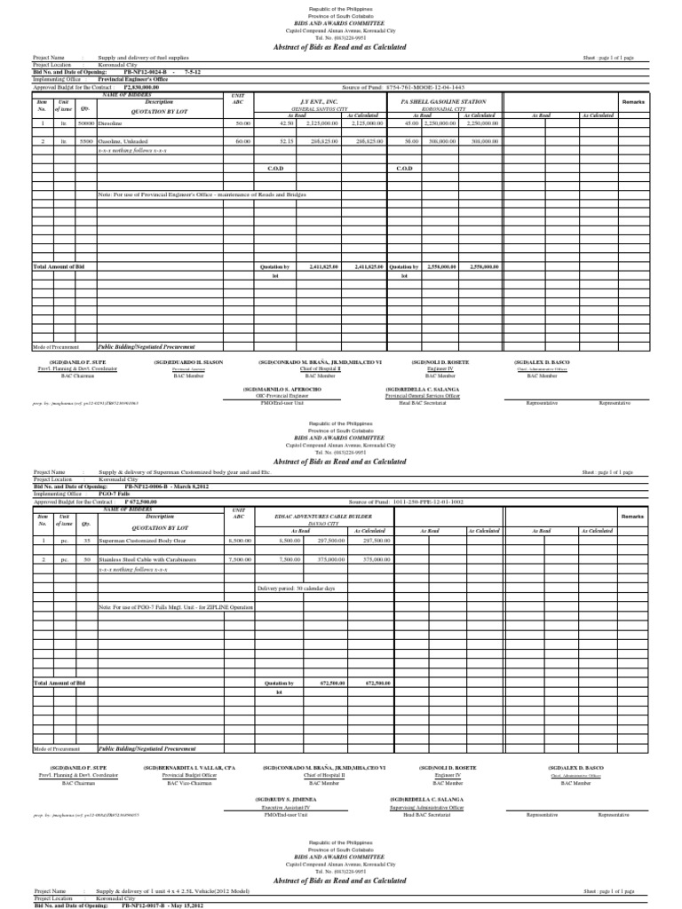 Abstract of Bids As Read and As Calculated | PDF | Four Wheel Drive ...