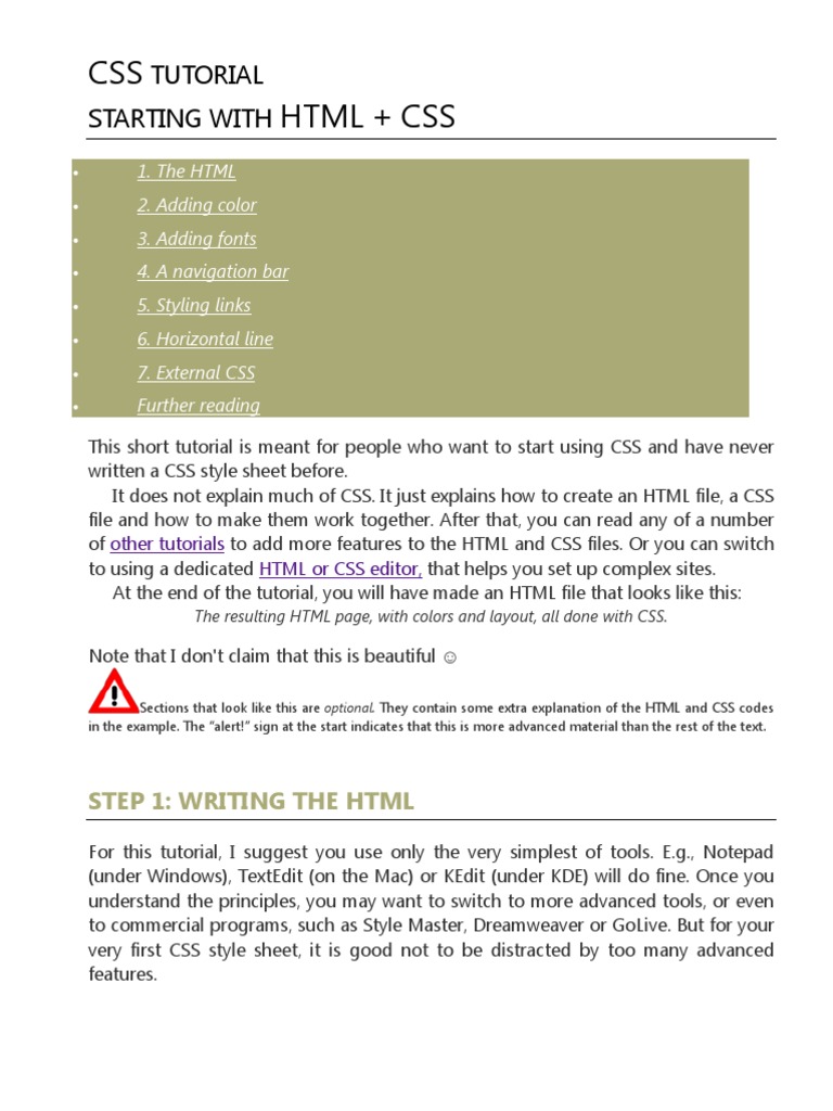 CSS HTML + CSS: Tutorial Starting With | PDF | Cascading Style Sheets ...
