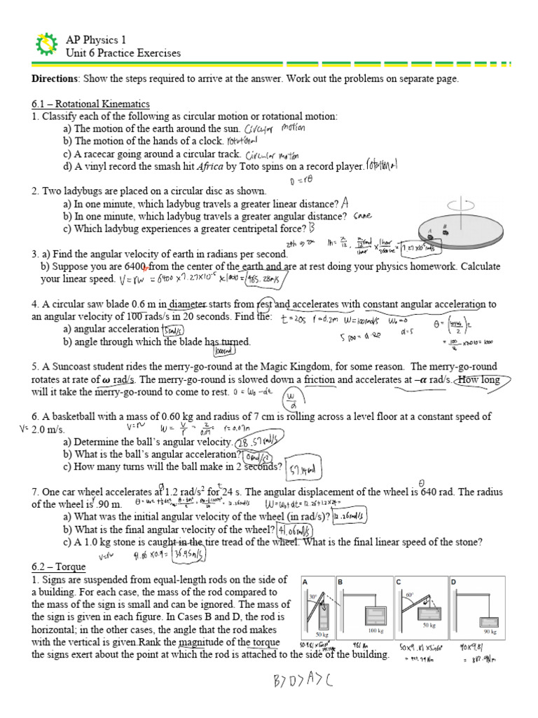 Unit 6 Practice Problems | PDF | Force | Rotation